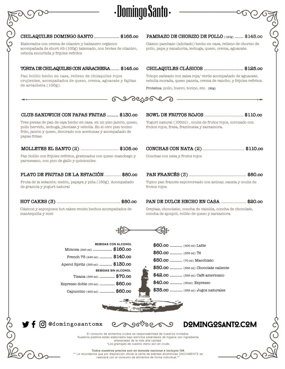 Nuevo menú de desayunos en Domingo Santo - Domingo Santo Newsletter